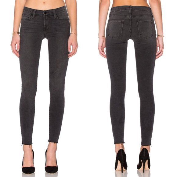 REVOLVE | Jeans | Frame Denim Le Skinny De Jean Stretch Raw Hem Black ...